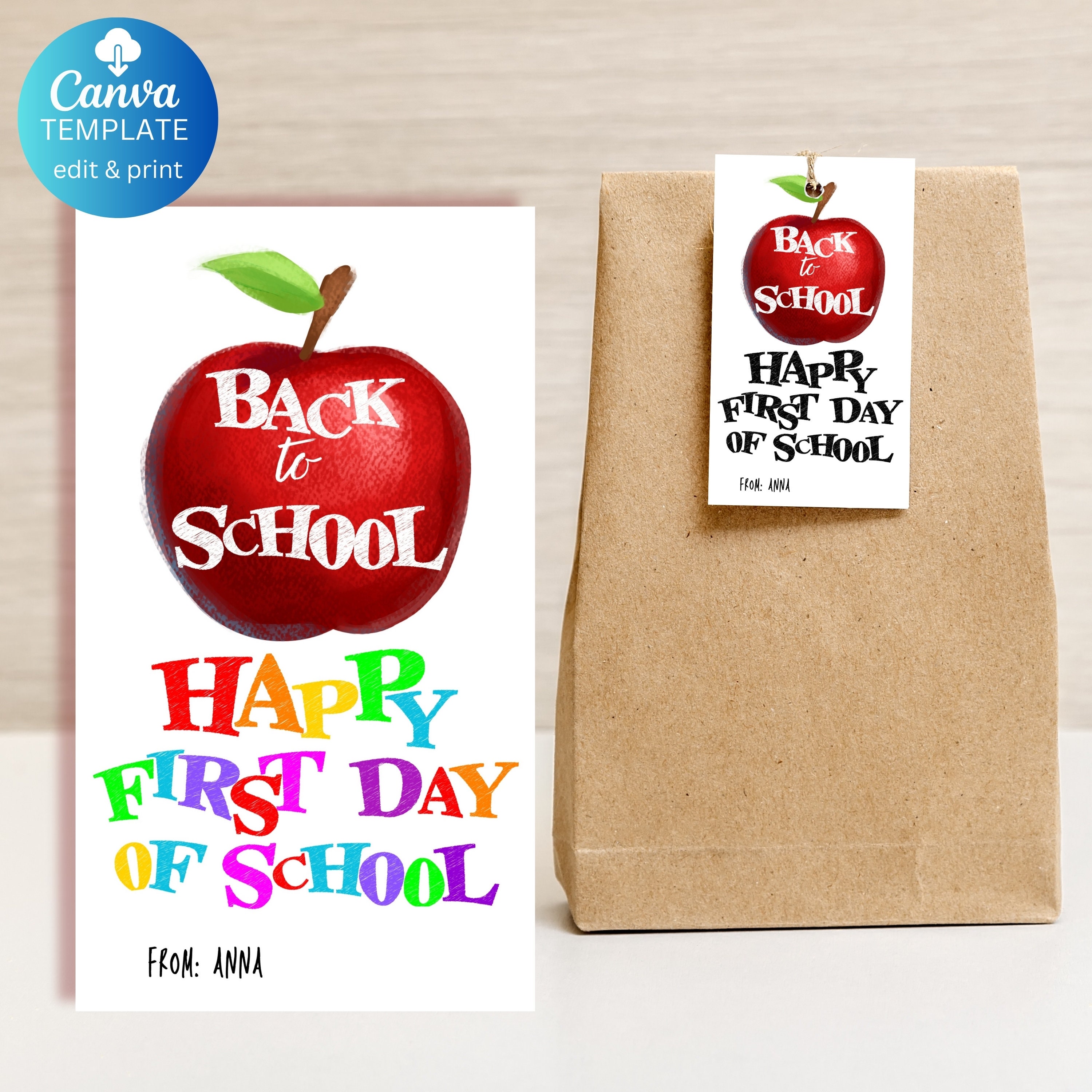 Back to School Apple Gift Tag Printable Template, Editable 1st First ...