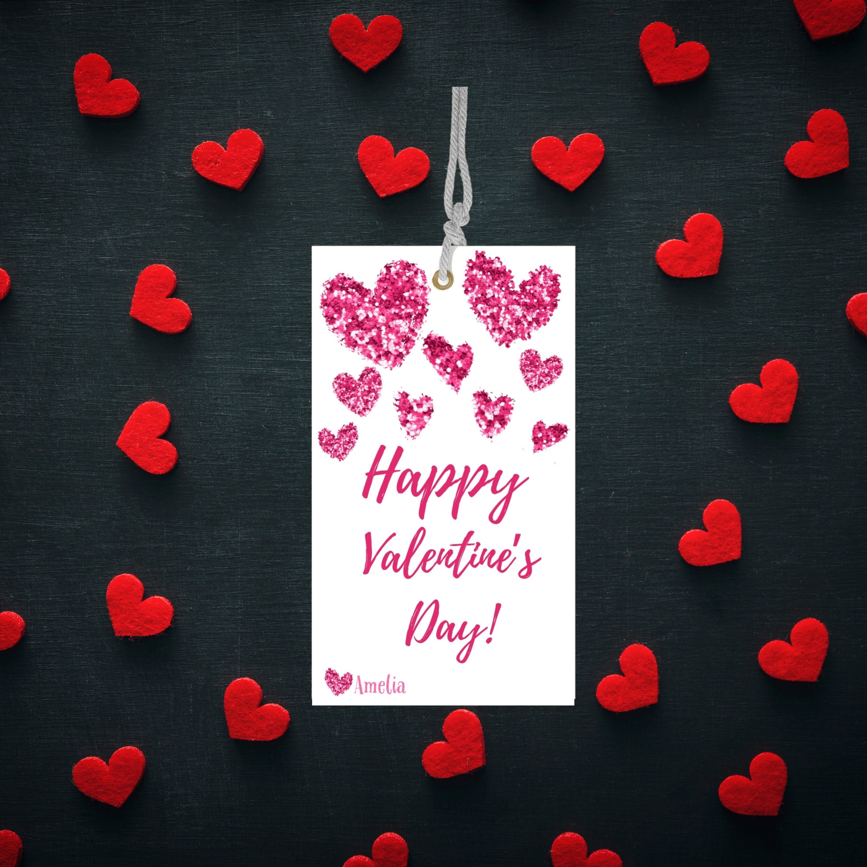 Editable Happy Valentine's Day Gift Tag Favor Tag Pink Red Glitter ...