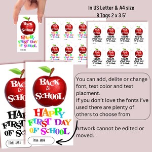 Back to School Apple Gift Tag Printable Template, Editable 1st First ...