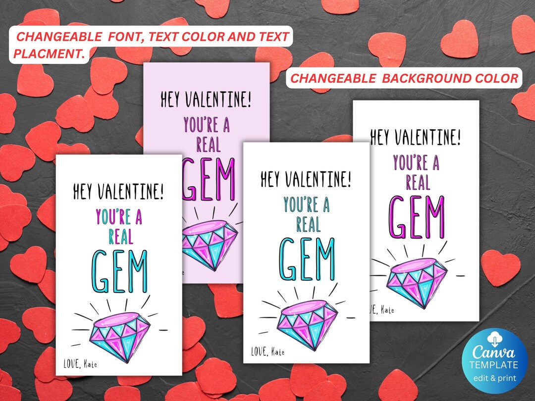 You're A Real Gem Valentines Day Printable Editable Gift Tag Card Canva ...