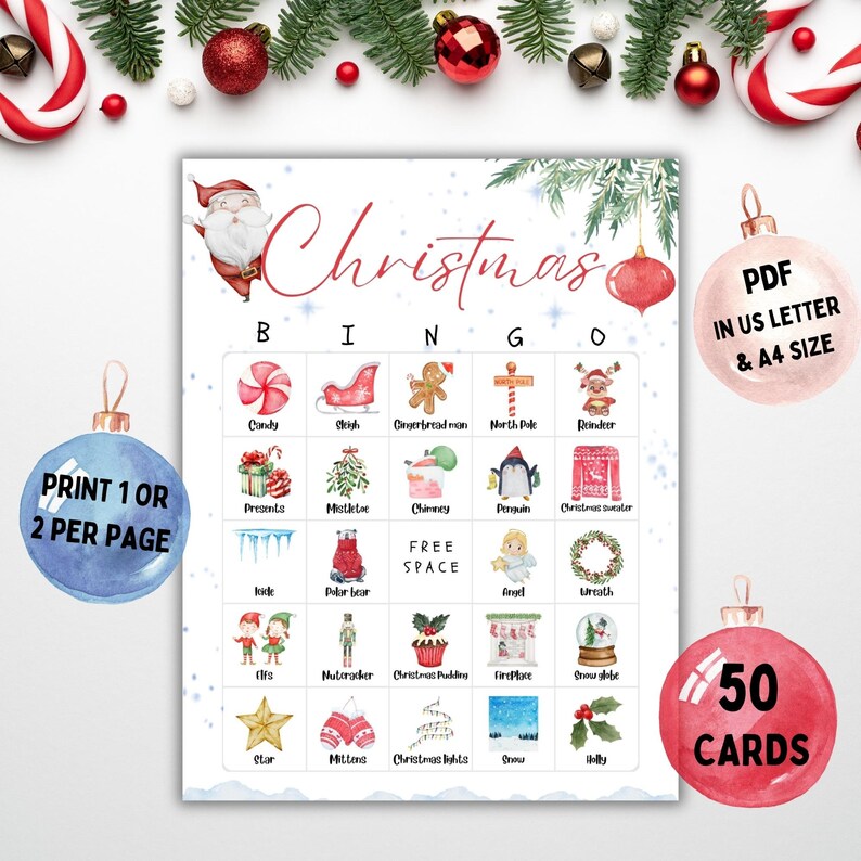 Christmas Bingo Game Printable Kids Party Games,family Game Night ...