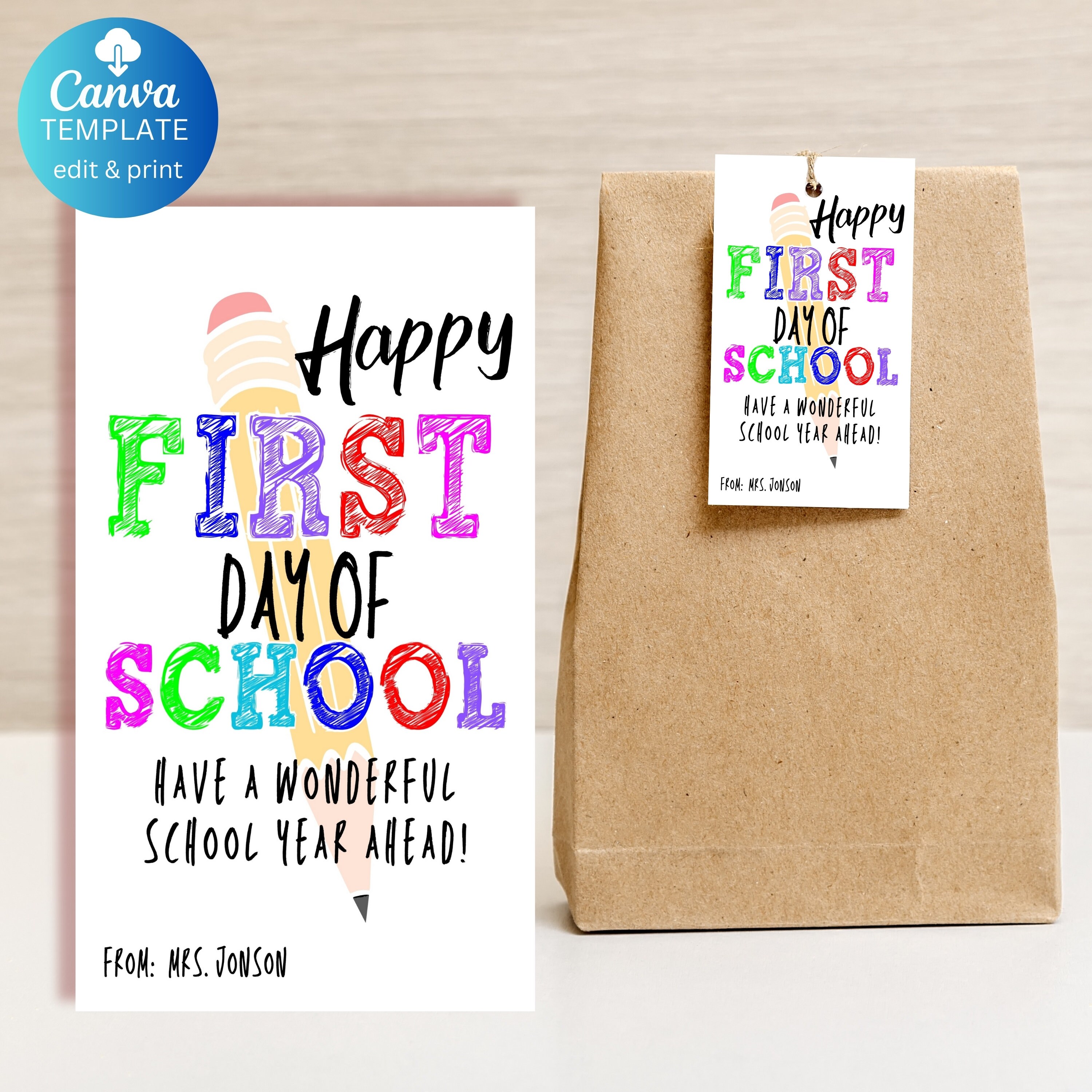 1st First Day of School Editable Favor Tag Template, Printable Back to ...