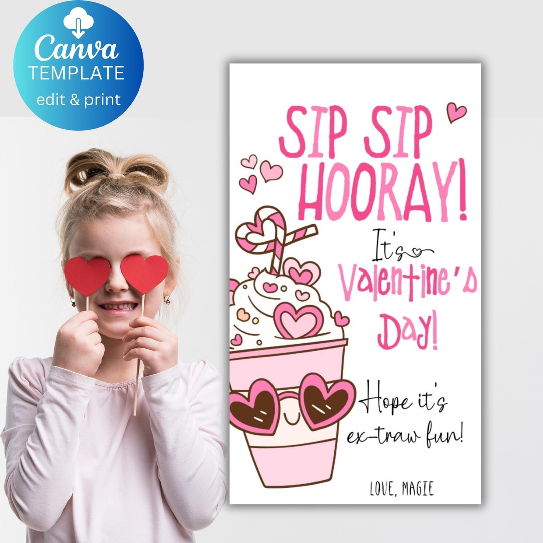 Sip Sip Hooray Happy Valentines Day Printable Straw Tag Template ...