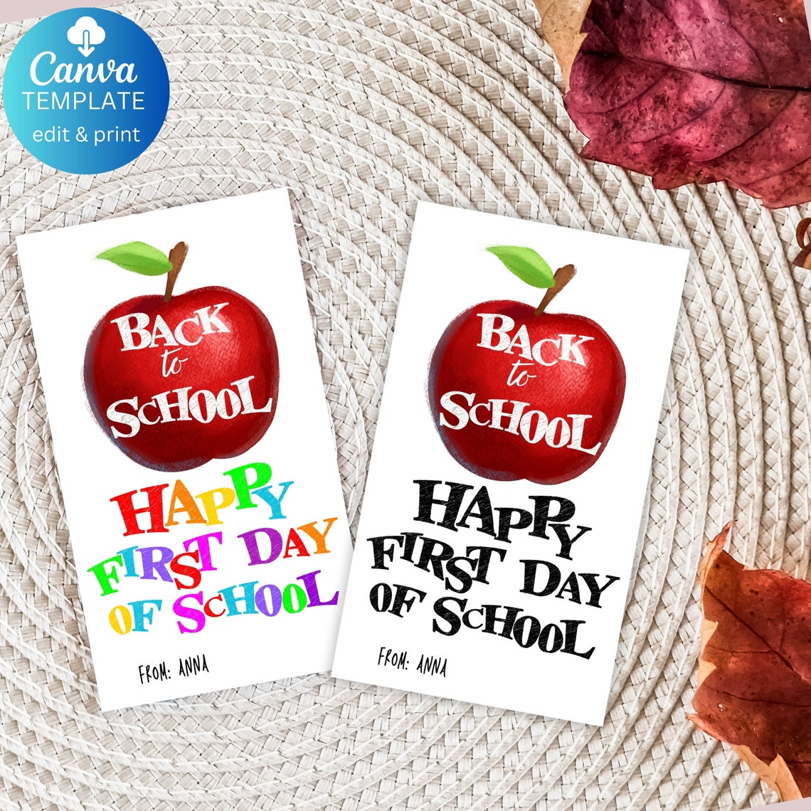 Back to School Apple Gift Tag Printable Template, Editable 1st First ...