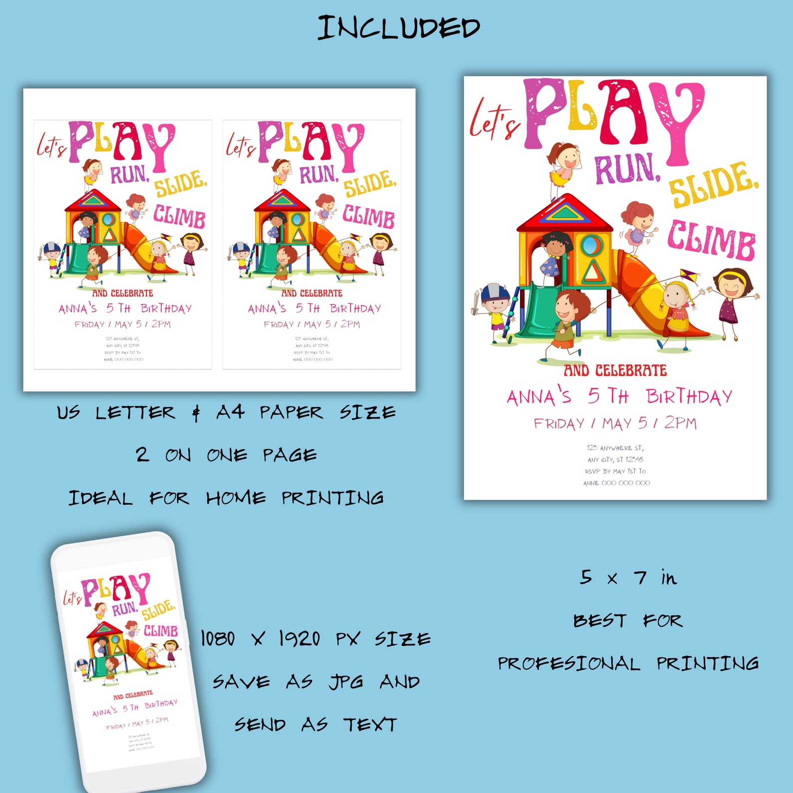 Playground Birthday Invitation, Backyard Birthday Invitation Template ...