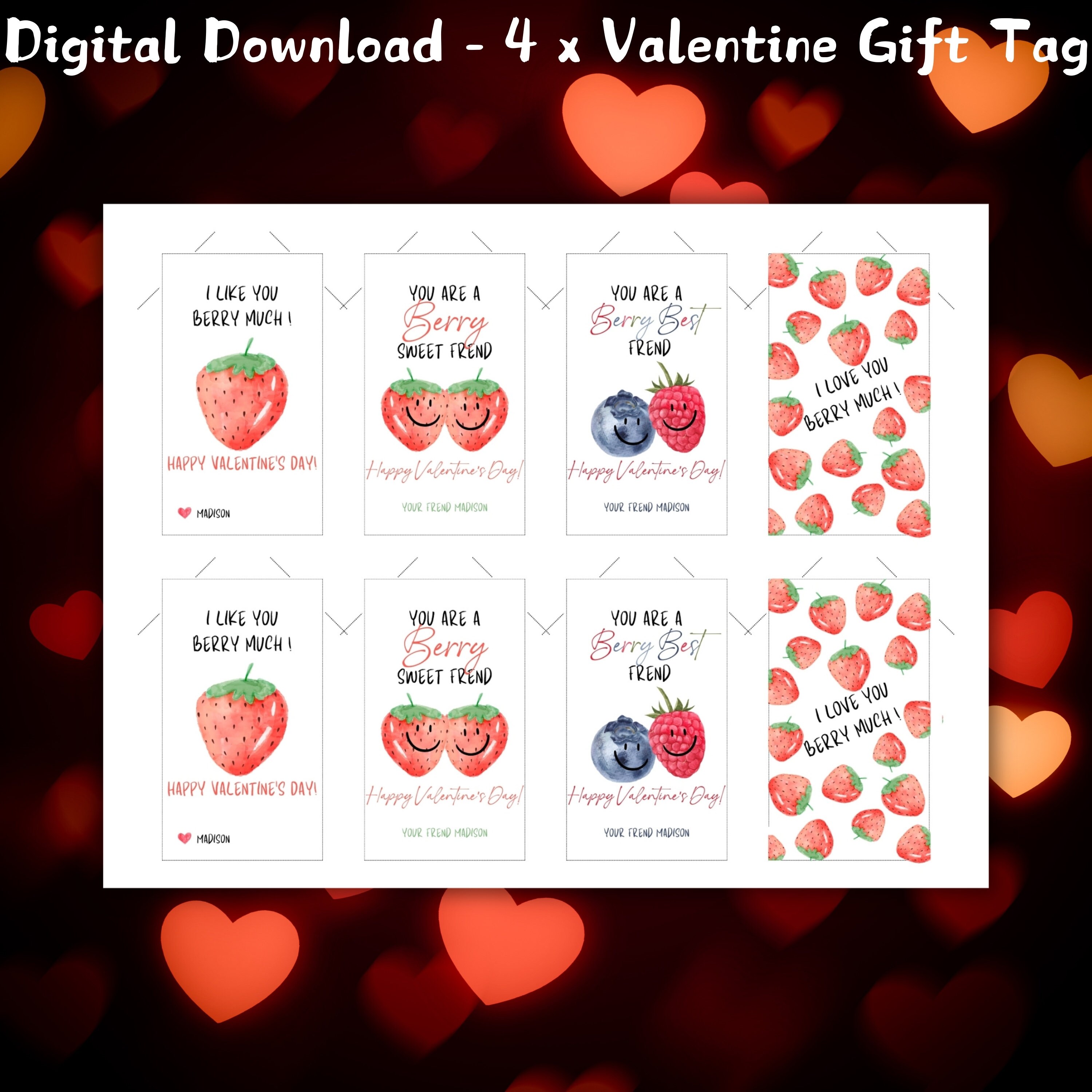 Editable Berry Valentines Gift Tags Valentine You Are Berry Frend Tag ...