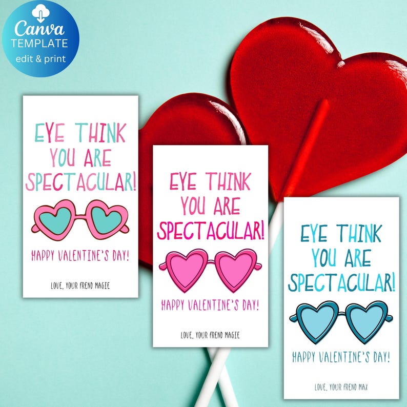 Eye Think You Are Spectacular Valentine Sunglasses Printable Favor Gift ...