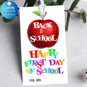 Back to School Apple Gift Tag Printable Template, Editable 1st First ...
