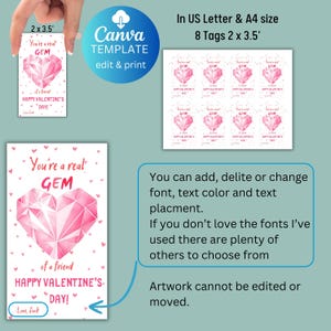 Valentines Gem Gift Tag Editable Template, You're A Real Gem of a ...