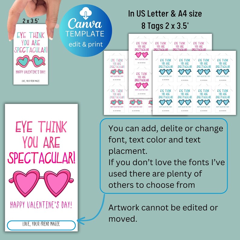 Eye Think You Are Spectacular Valentine Sunglasses Printable Favor Gift ...