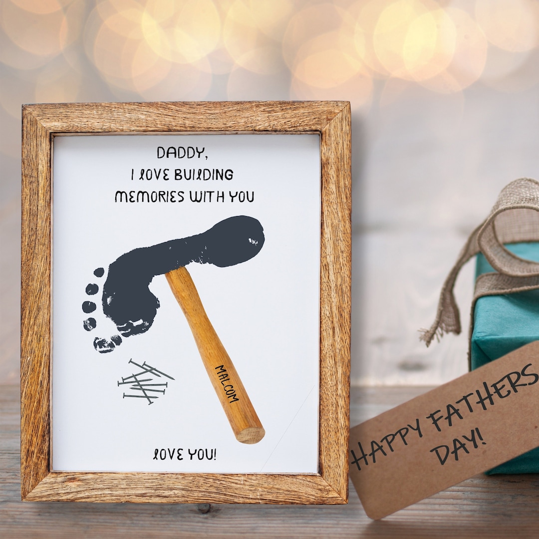 Custom Footprint Art Fathers Day Birthday Card Craft, Hammer Footprint ...