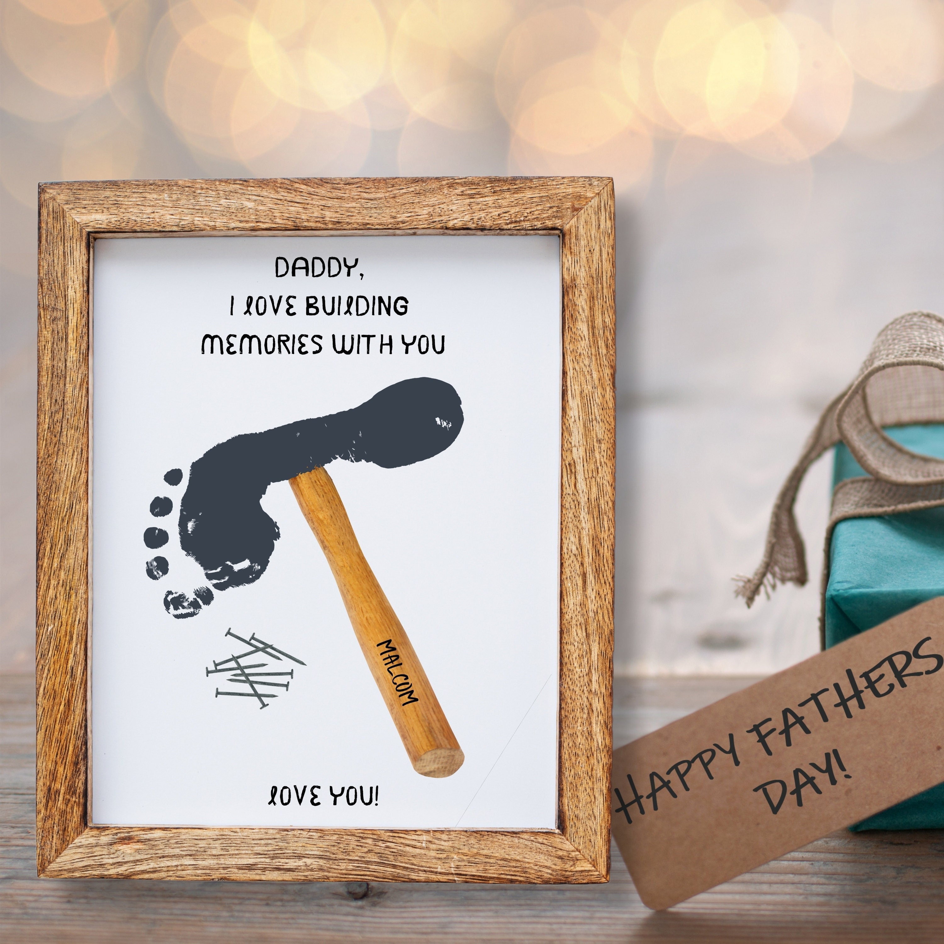 Custom Footprint Art Fathers Day Birthday Card Craft, Hammer Footprint ...