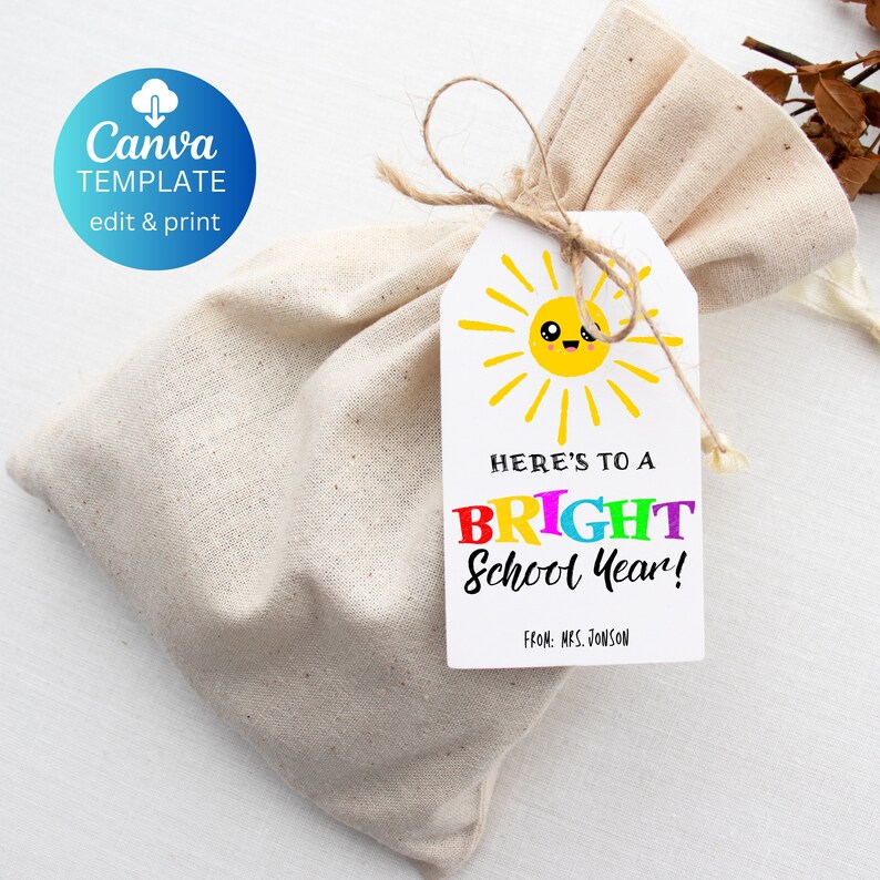 Printable Here's to A Bright School Year Favor Tag, First Day of School ...