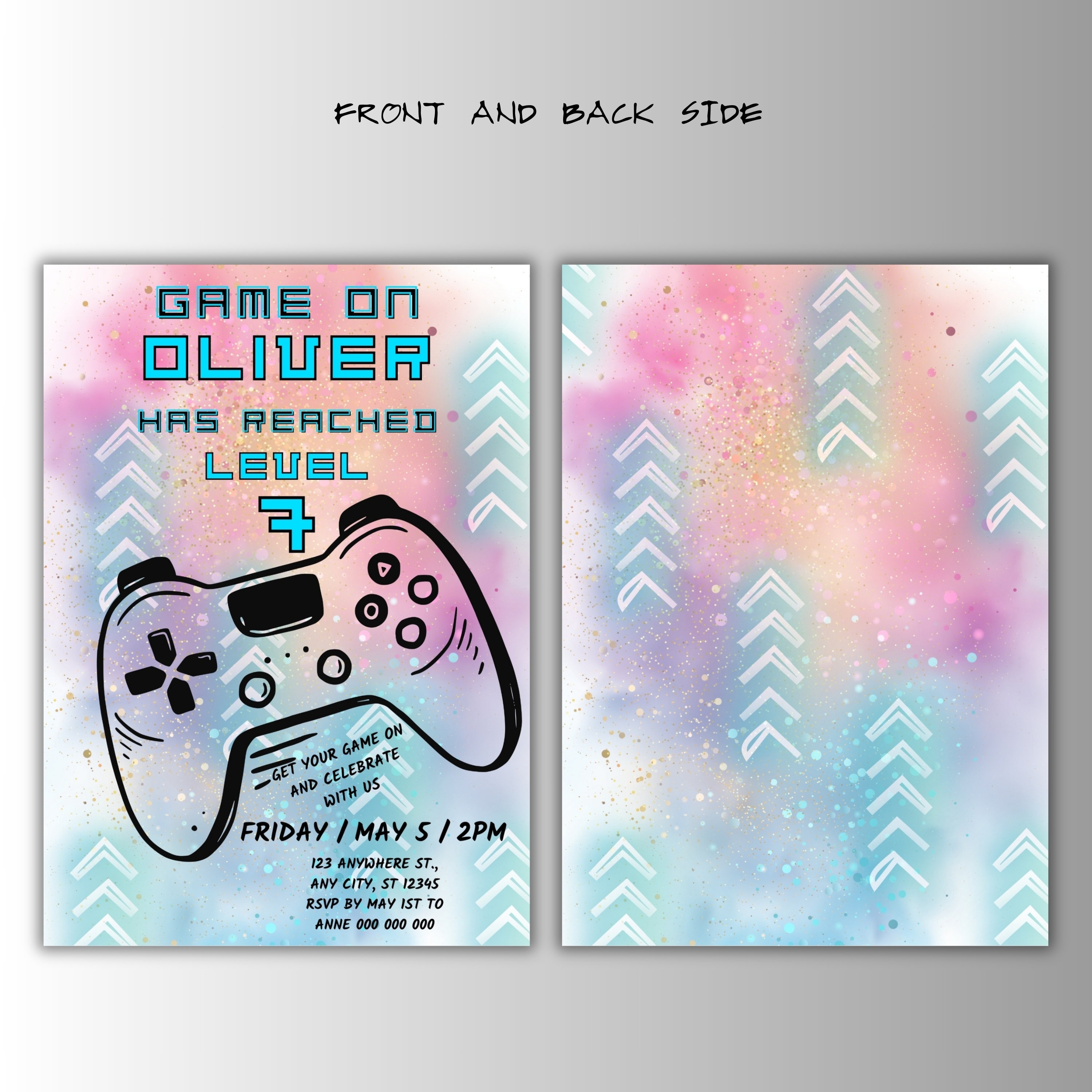 Gaming Birthday Party Invitation, Editable Neon Level up Birthday ...