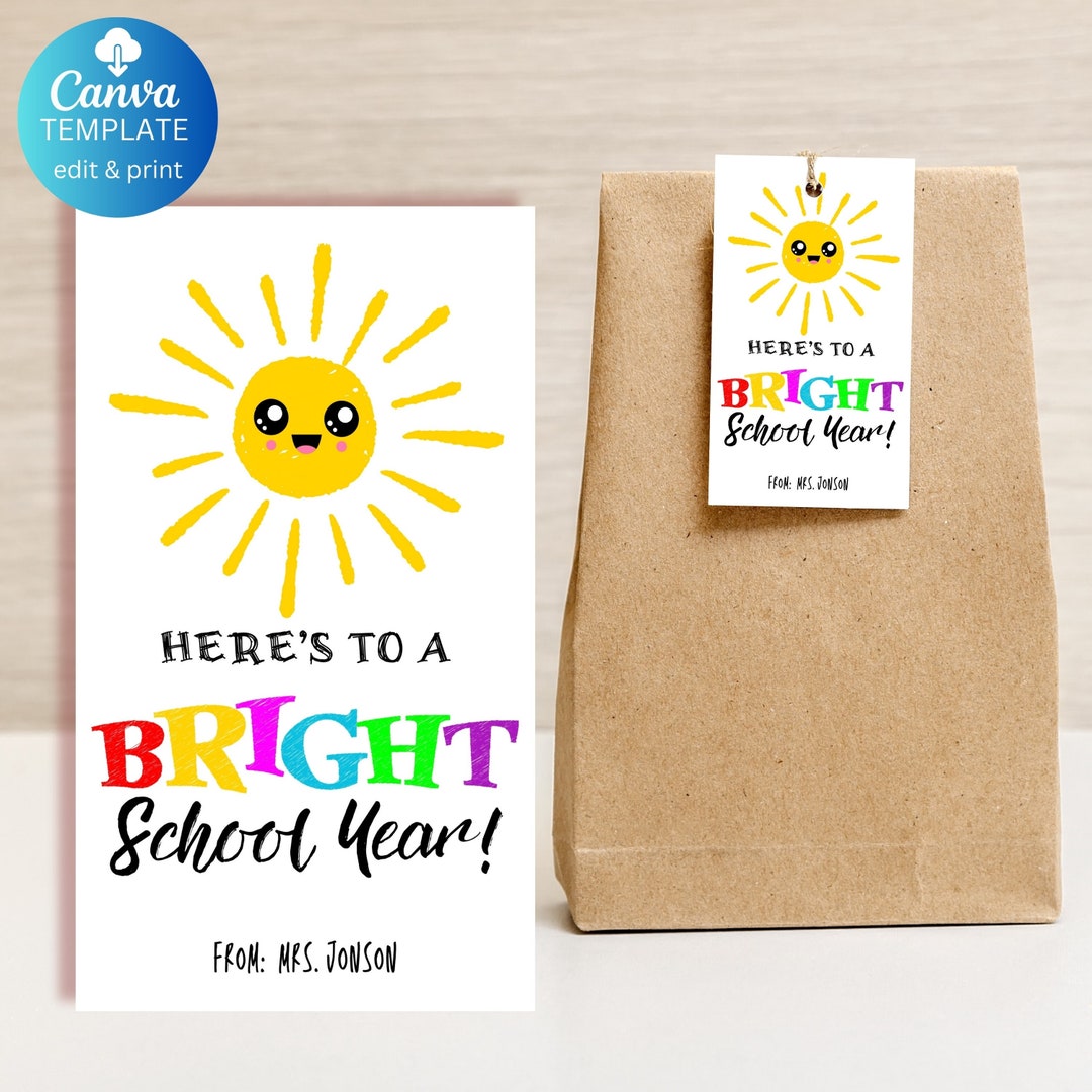 Printable Here's to A Bright School Year Favor Tag, First Day of School ...