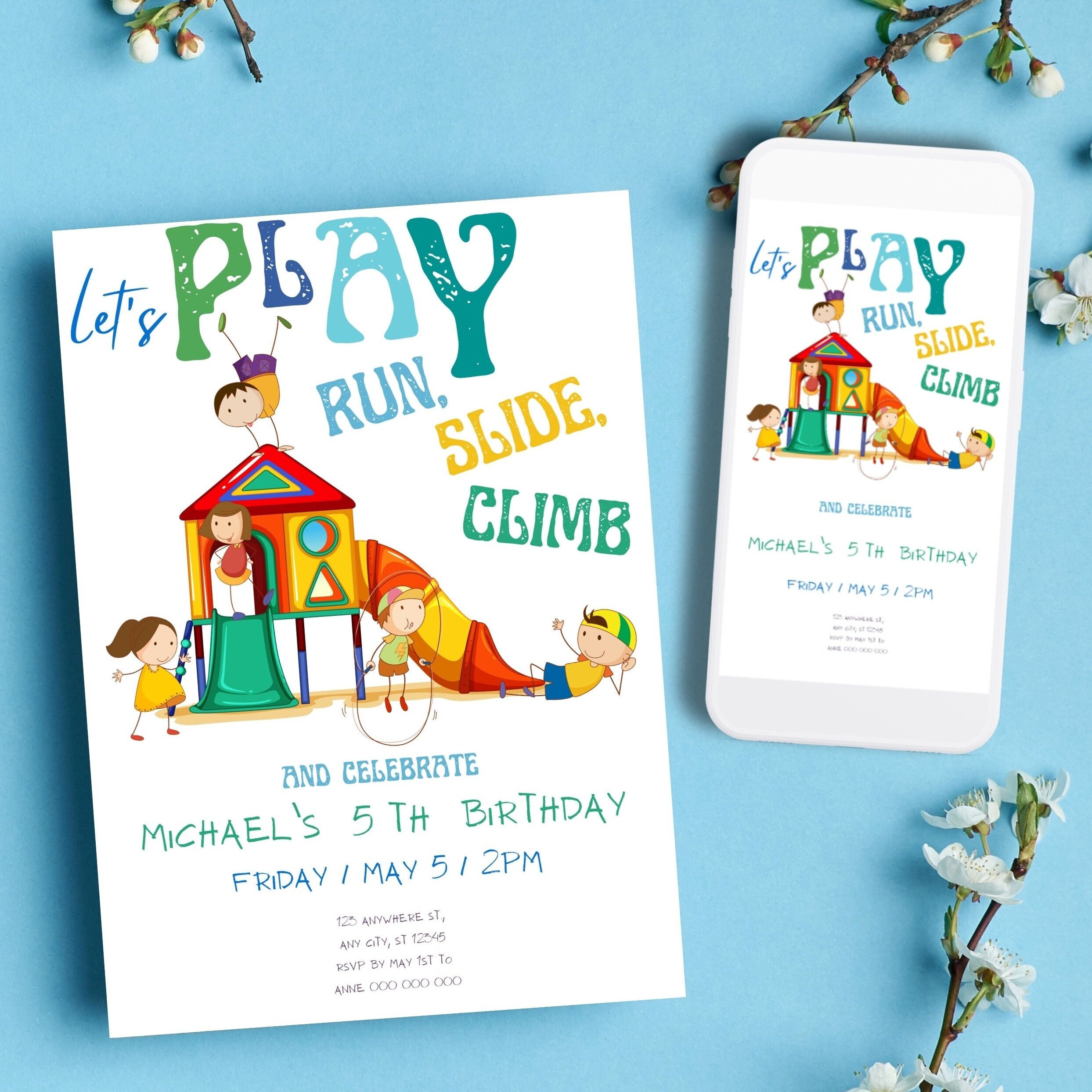 Playground Birthday Invitation, Backyard Birthday Invitation Template ...