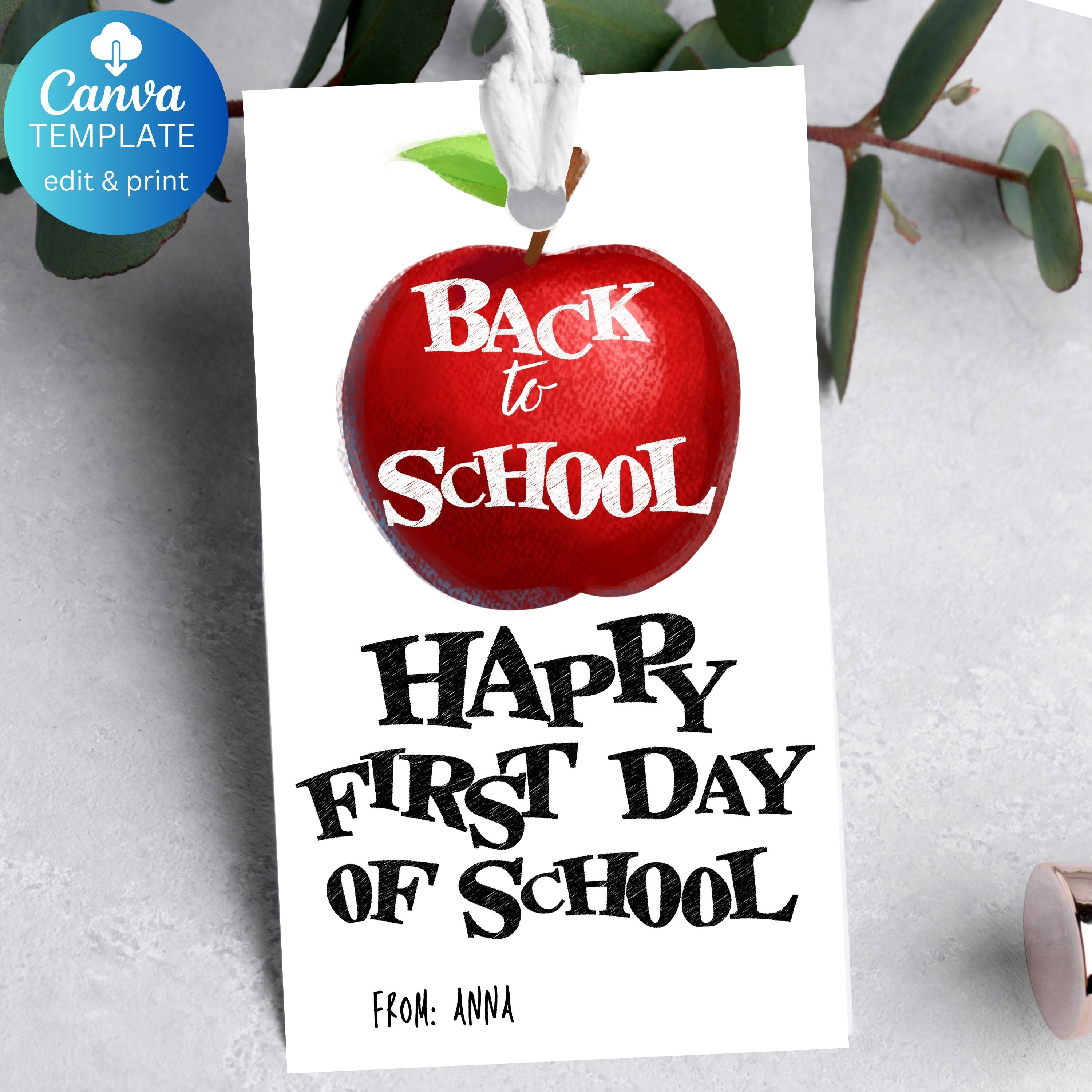 Back to School Apple Gift Tag Printable Template, Editable 1st First ...