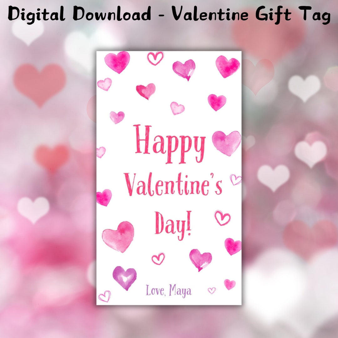 Editable Happy Valentine's Day Gift Tag Favor Tag Pink Red Watercolor ...