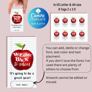 Back to School Apple Gift Tag Printable Template, Editable 1st First ...