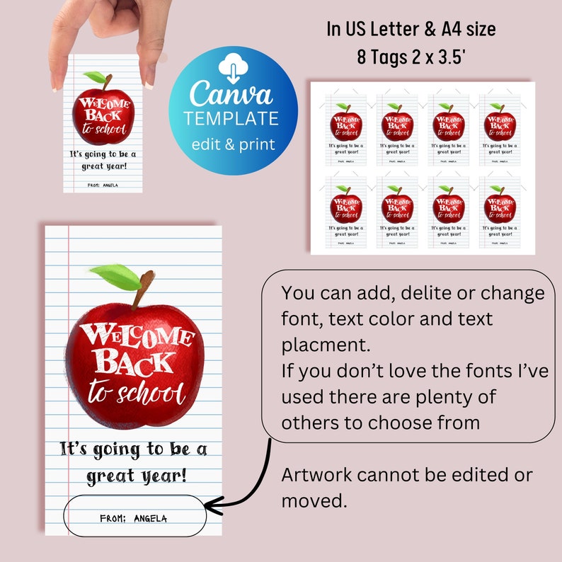 Back to School Apple Gift Tag Printable Template, Editable 1st First ...