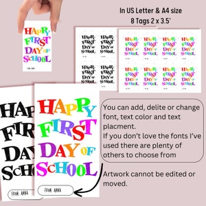 Custom First Day of School Printable Favor Gift Tag Template, Back to ...