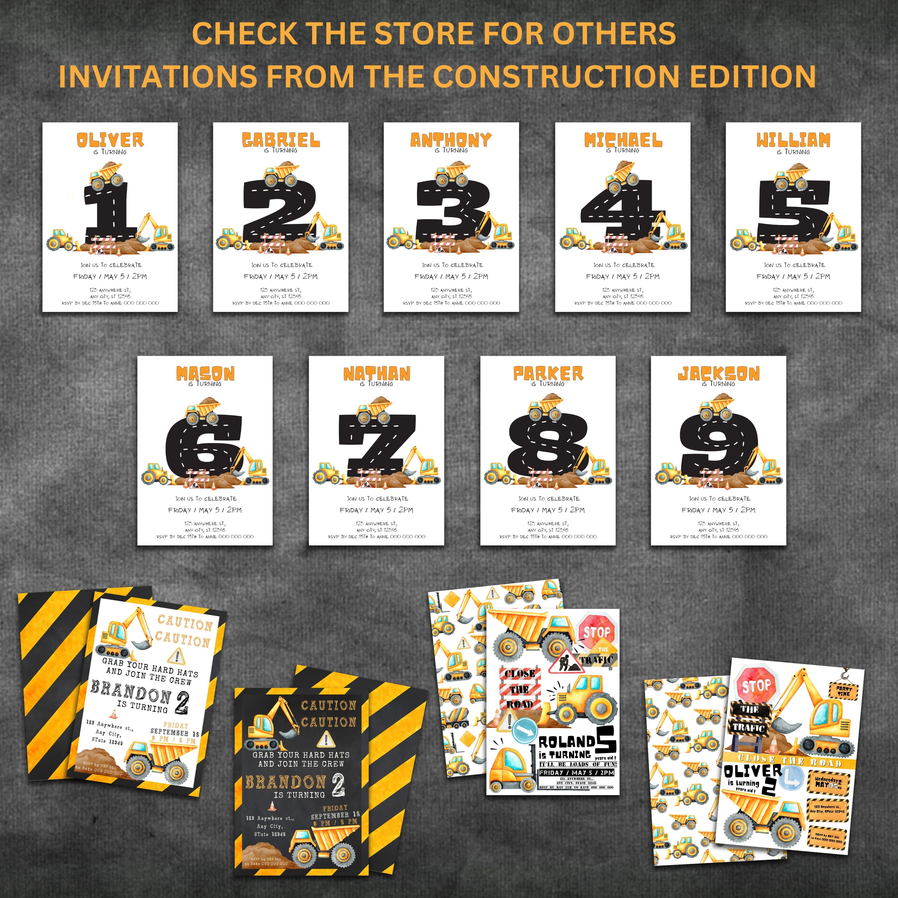 Editable Construction Birthday Invitation, Construction Seventh ...