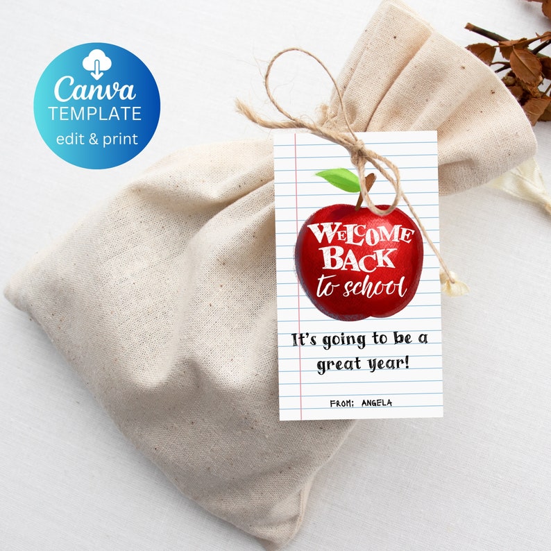 Back to School Apple Gift Tag Printable Template, Editable 1st First ...