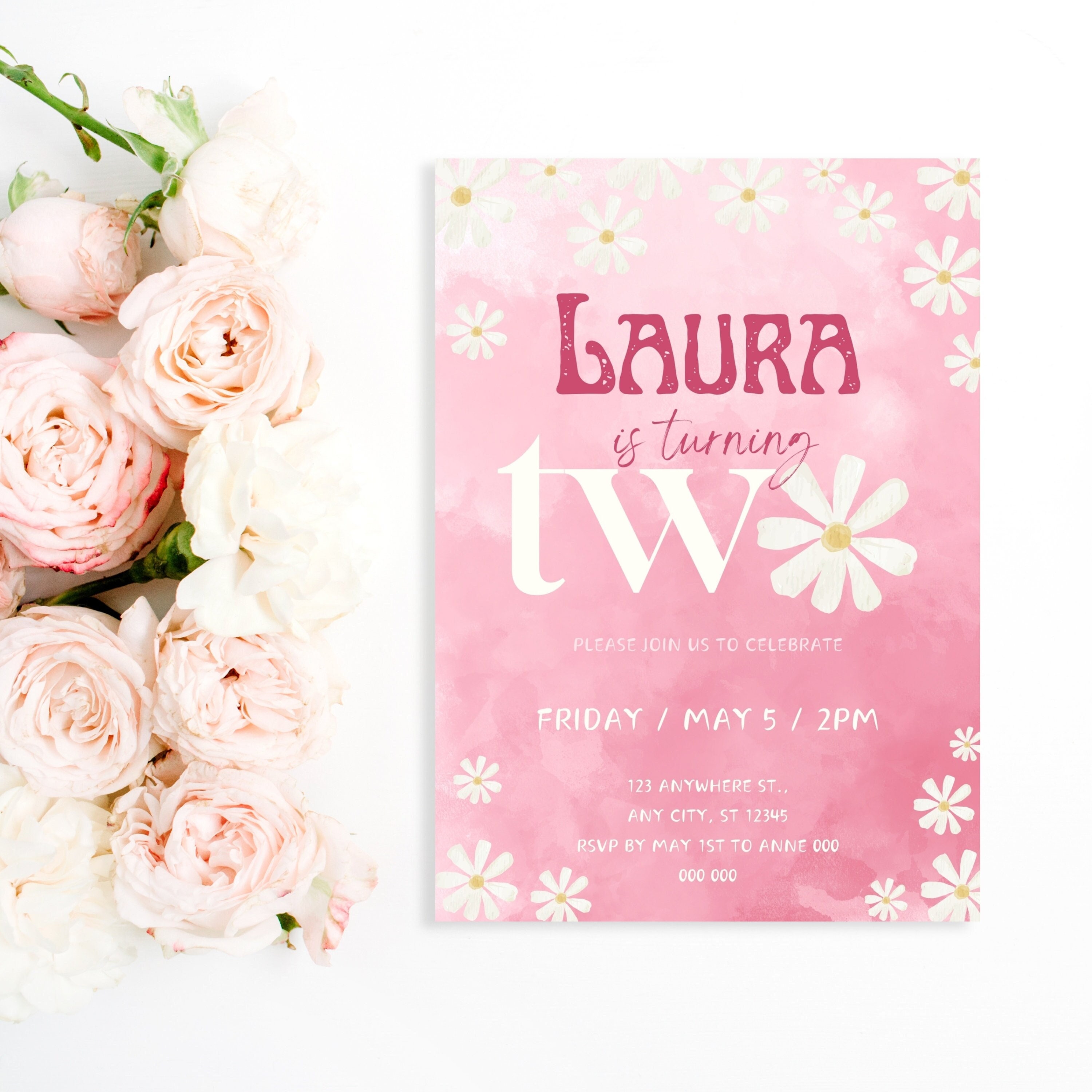 Pink Daisy Birthday Invitation, Boho Daisy Second Girl Birthday Party ...