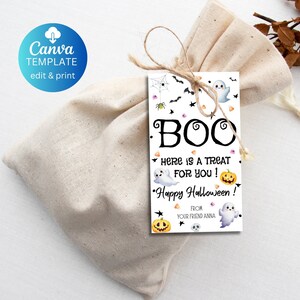 Editable Spooky Ghost Halloween Favor Tags: Printable Canva Template ...