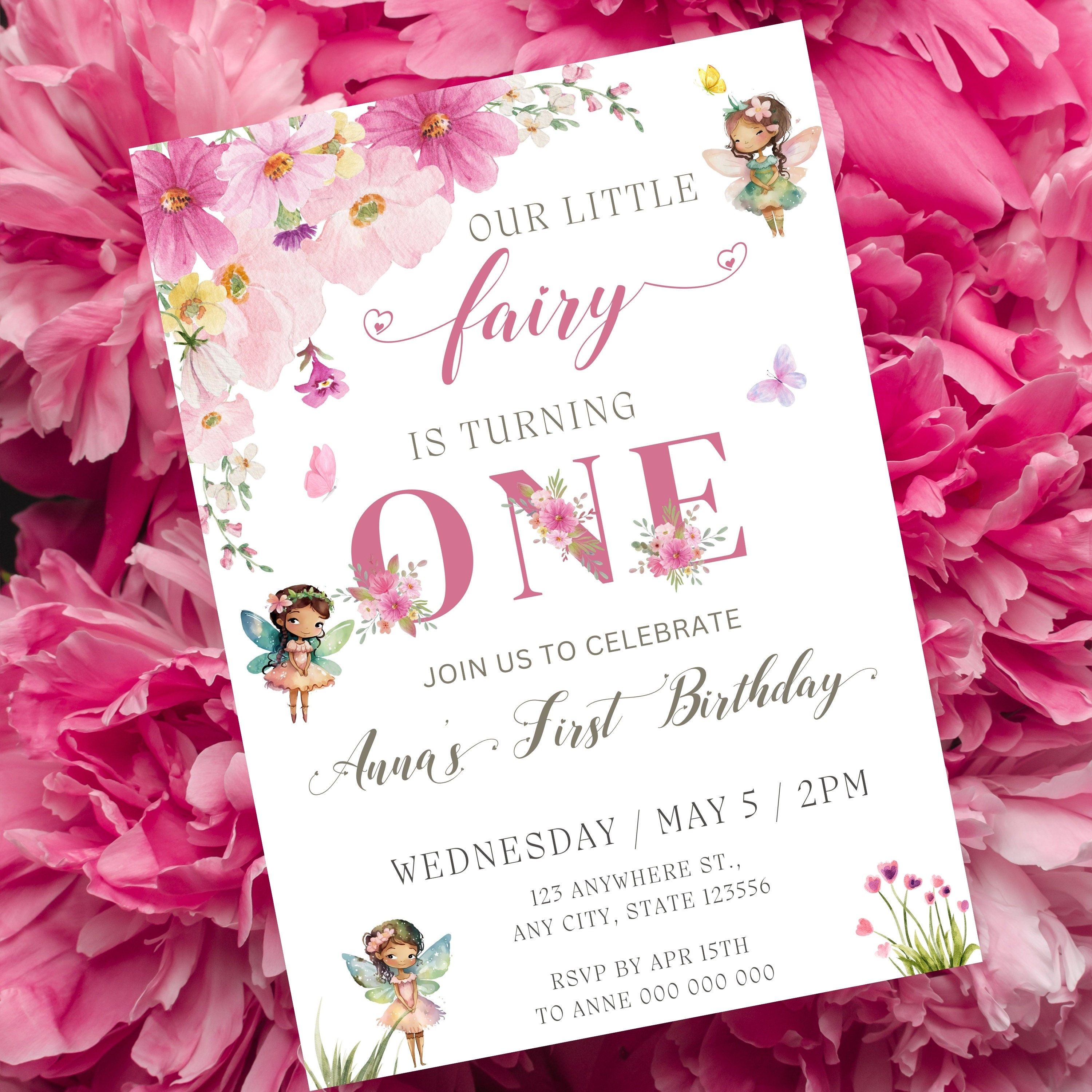 Fairy 1st Birthday Invitation Magical Wildflower First Fairy Birthday ...