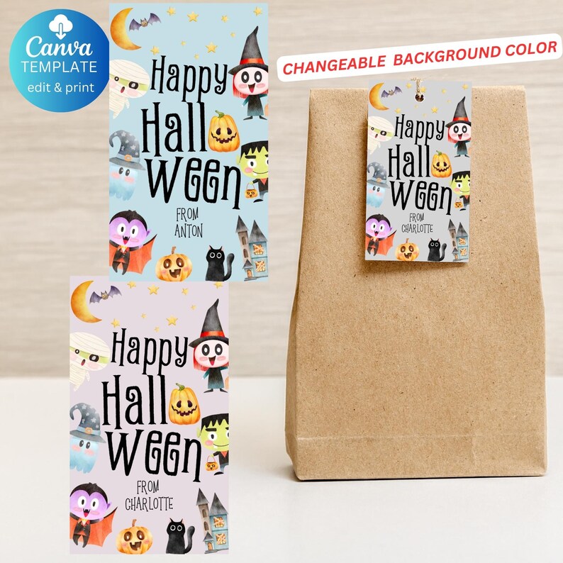 Editable Happy Halloween Gift Tag for Kids Trick or Treat Gift Label ...