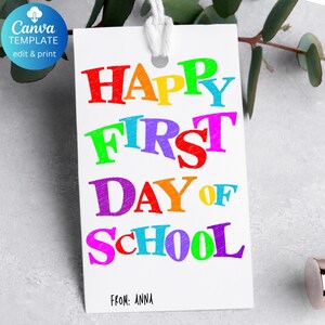Custom First Day of School Printable Favor Gift Tag Template, Back to ...
