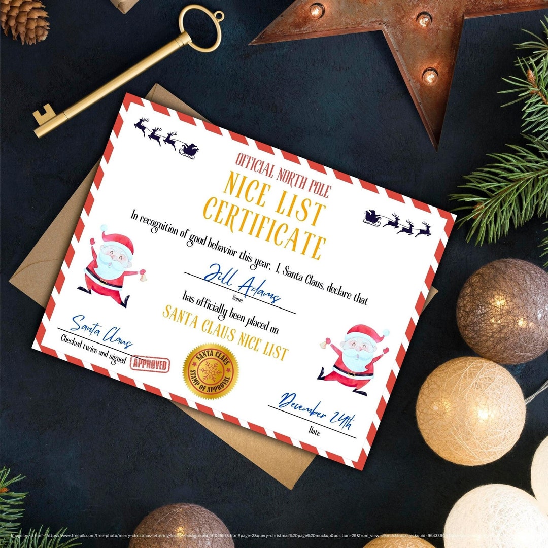 Editable Santa Nice List Certificate Printable Personalized Santa's ...