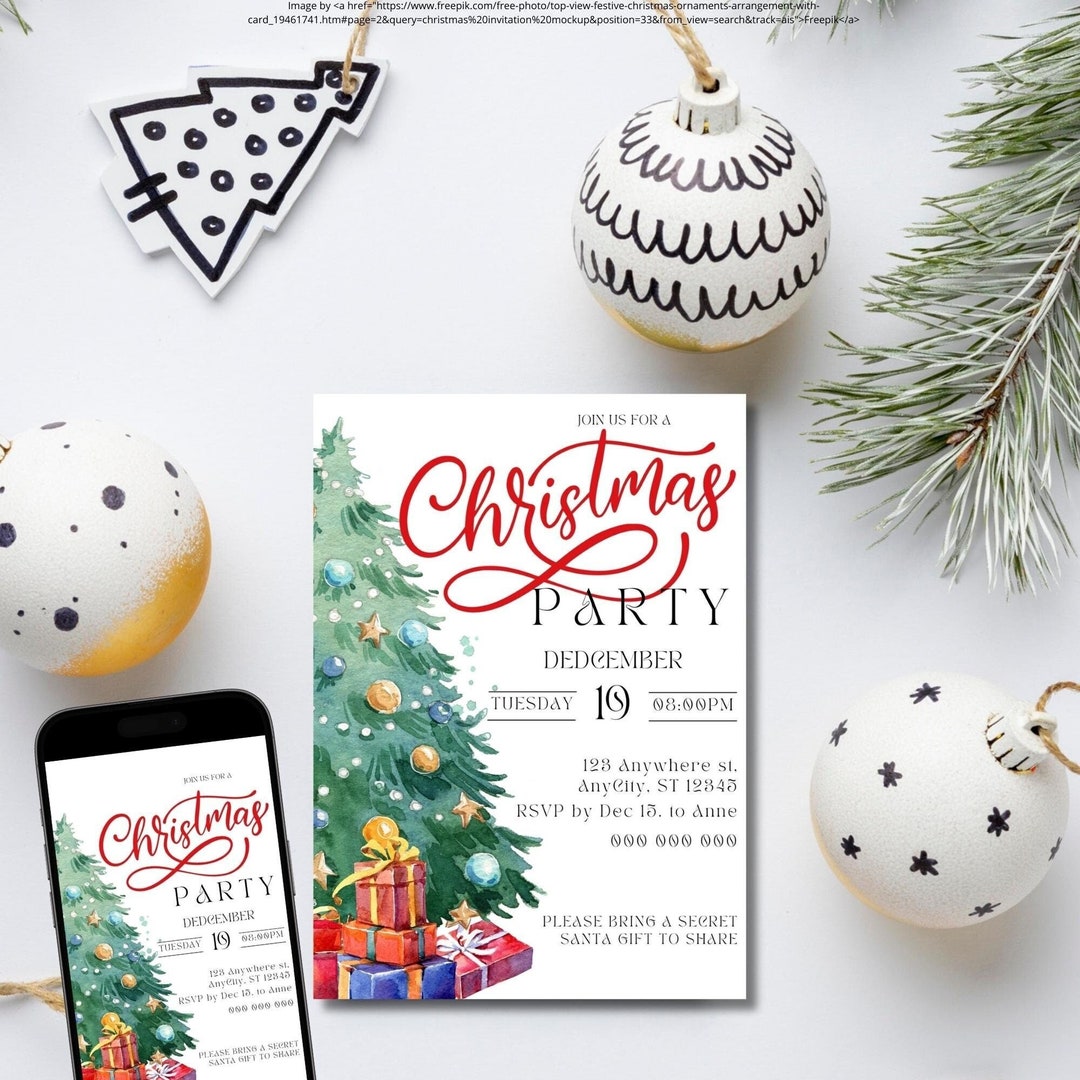 Editable Christmas Party Invitation Template, Christmas Tree , Work ...