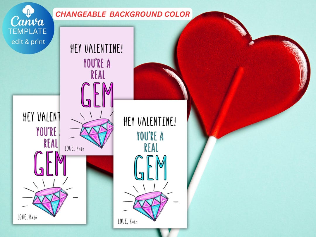 You're A Real Gem Valentines Day Printable Editable Gift Tag Card Canva ...
