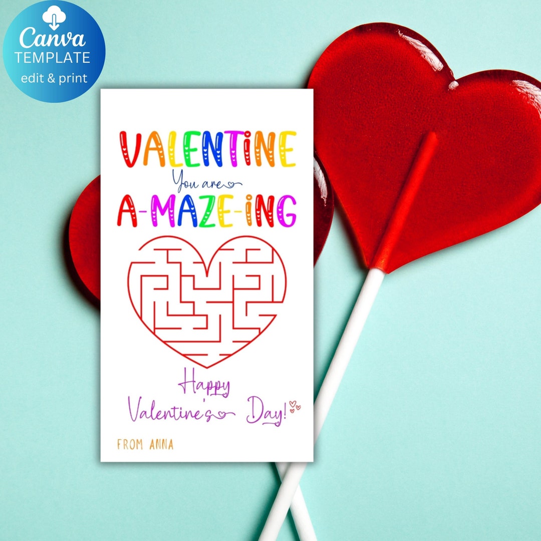 Maze Printable Clasroom Valentines Day Tag Canva Template, You Are ...
