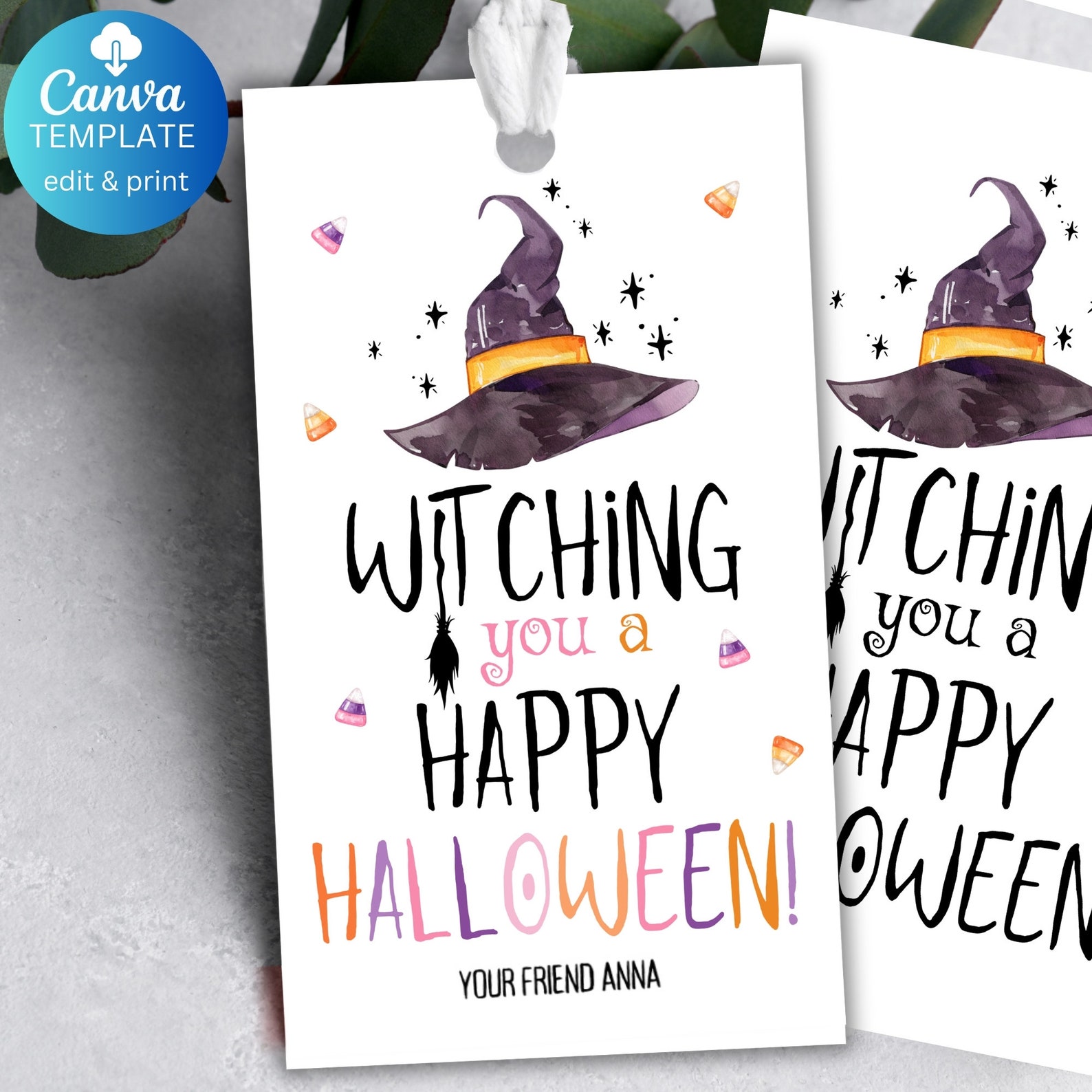 Printable Witching You a Happy Halloween Gift Tag, Spooky Treat Bag Tag ...