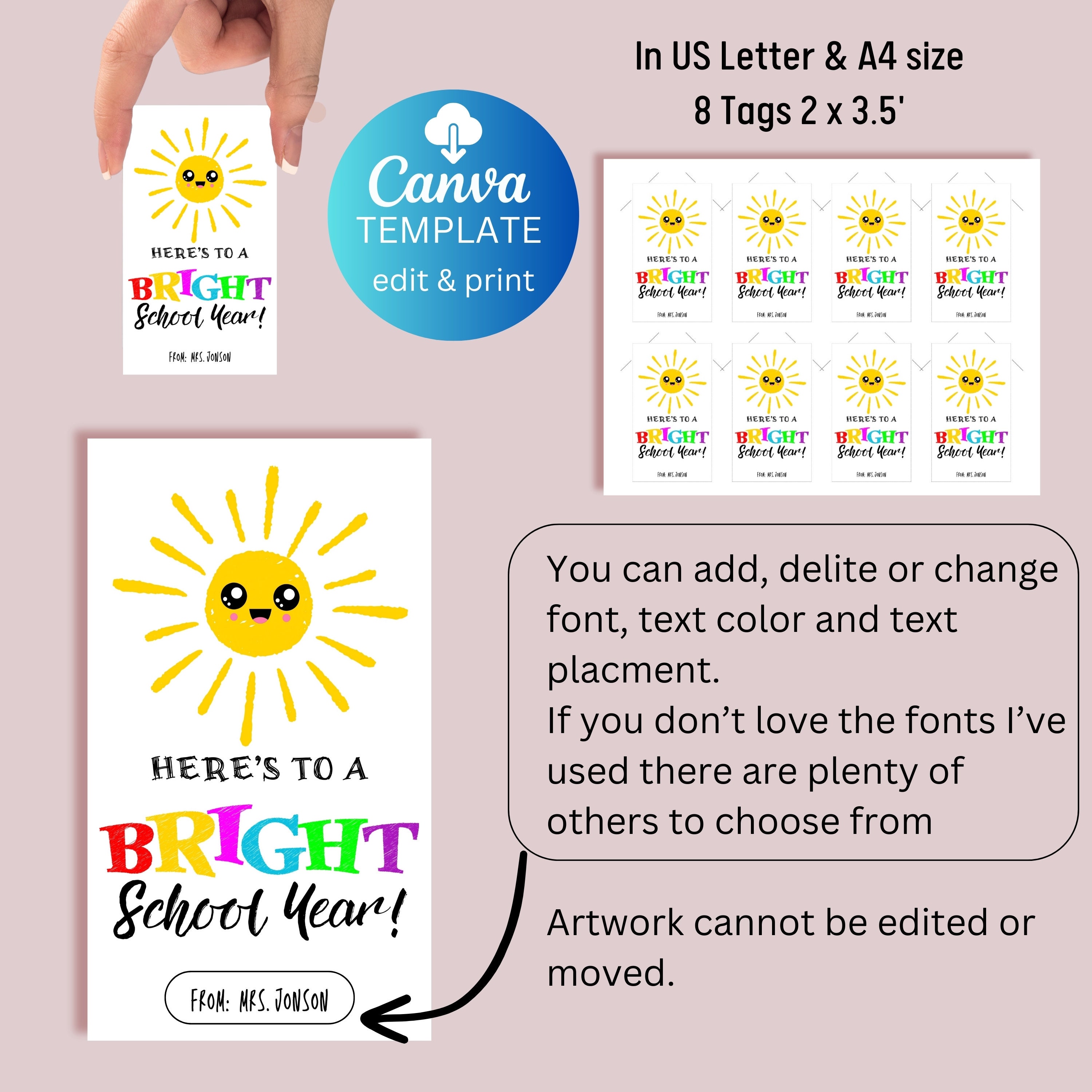 Printable Here's to A Bright School Year Favor Tag, First Day of School ...