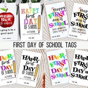 Custom First Day of School Printable Favor Gift Tag Template, Back to ...