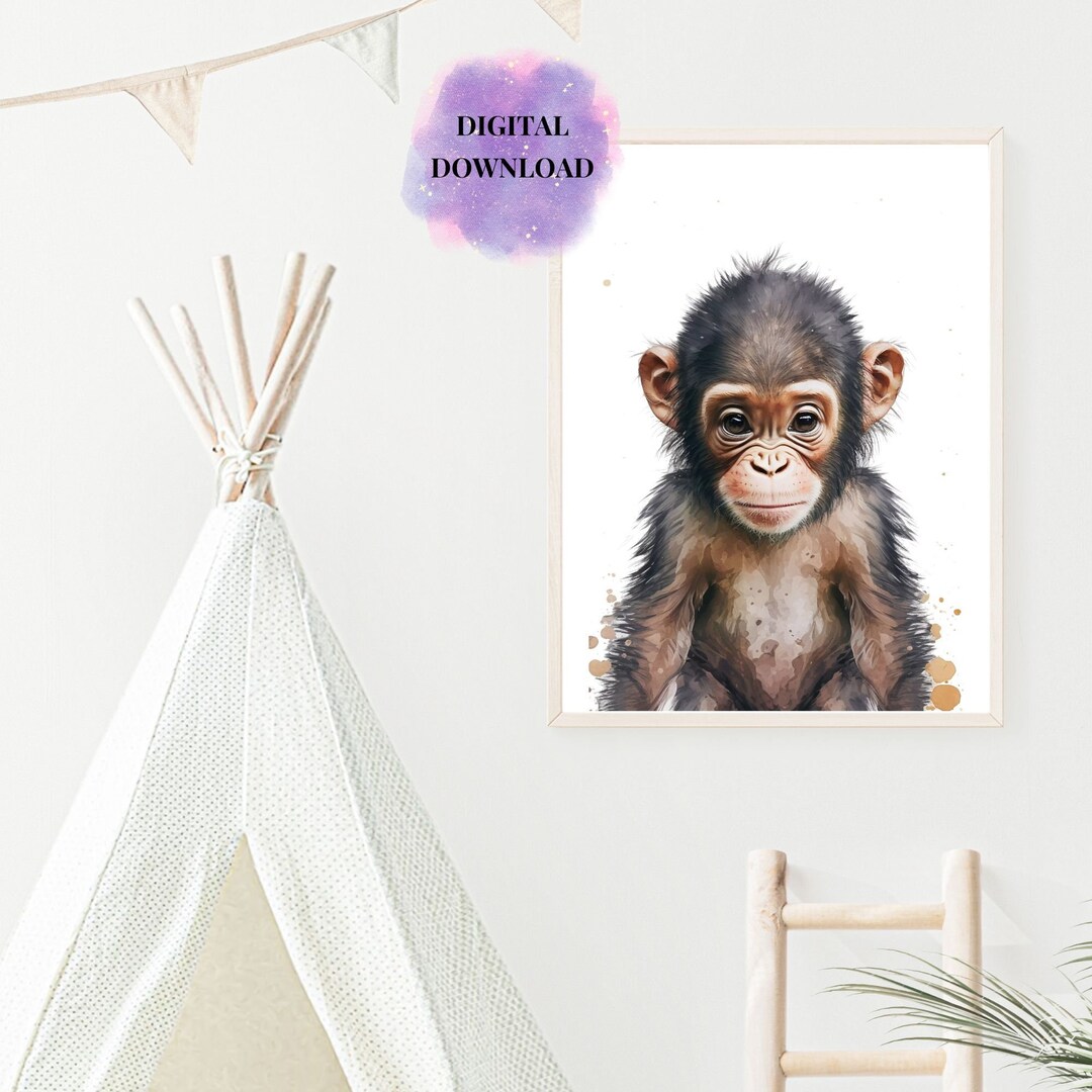 Nursery Wall Art, Cute Baby Chimp, Girls and Boys Bedroom Decor ...