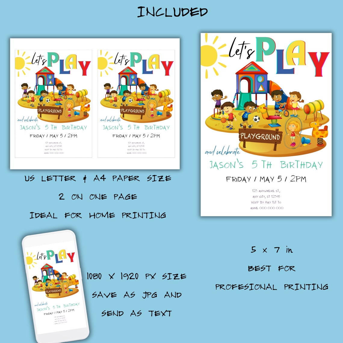 Playground Birthday Invitation, Backyard Birthday Invitation Template ...