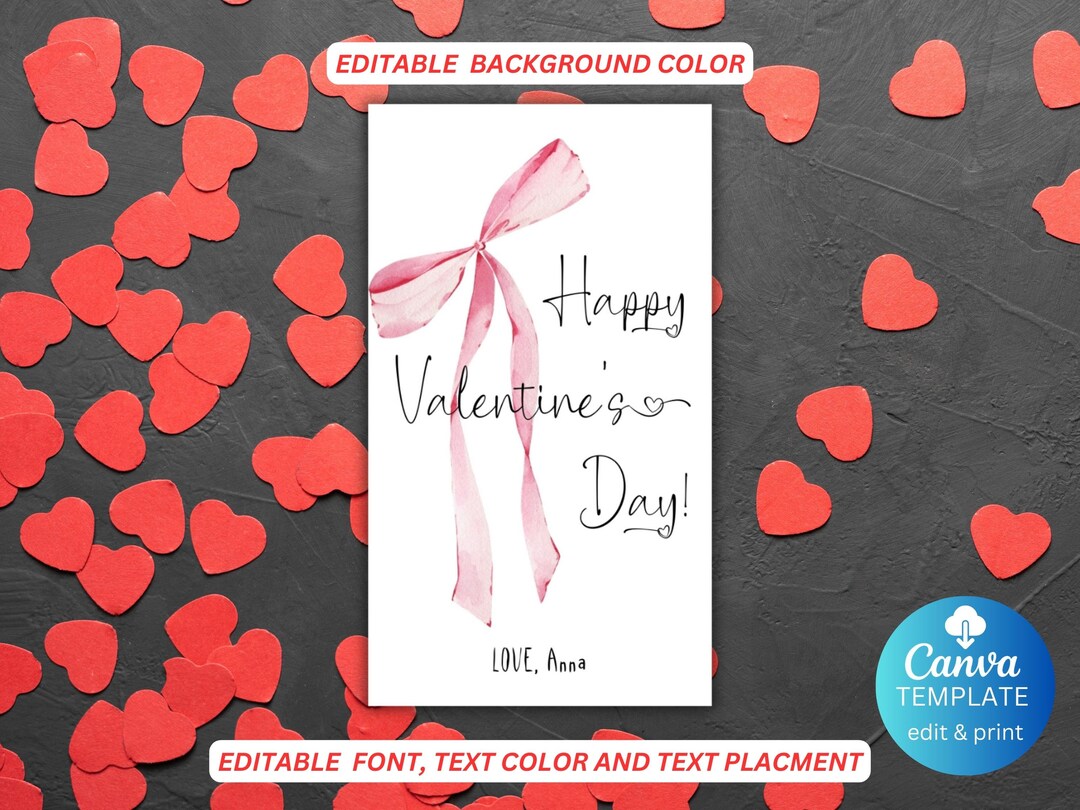 Pink Coquette Bow Valentines Day Printable Tag Template, Classroom ...
