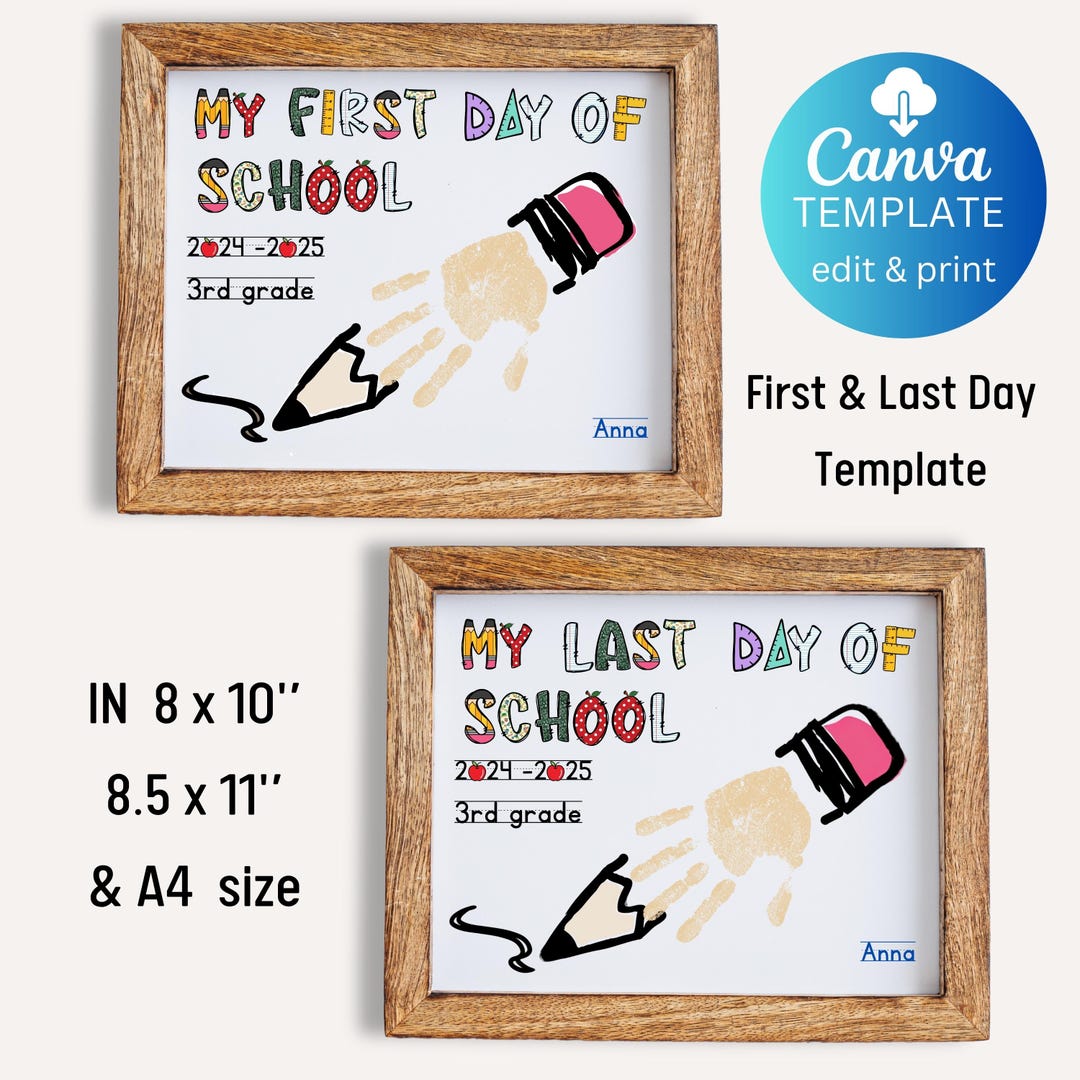 First Last Day of School Handprint Kids Craft Memory Keepsake Printable ...