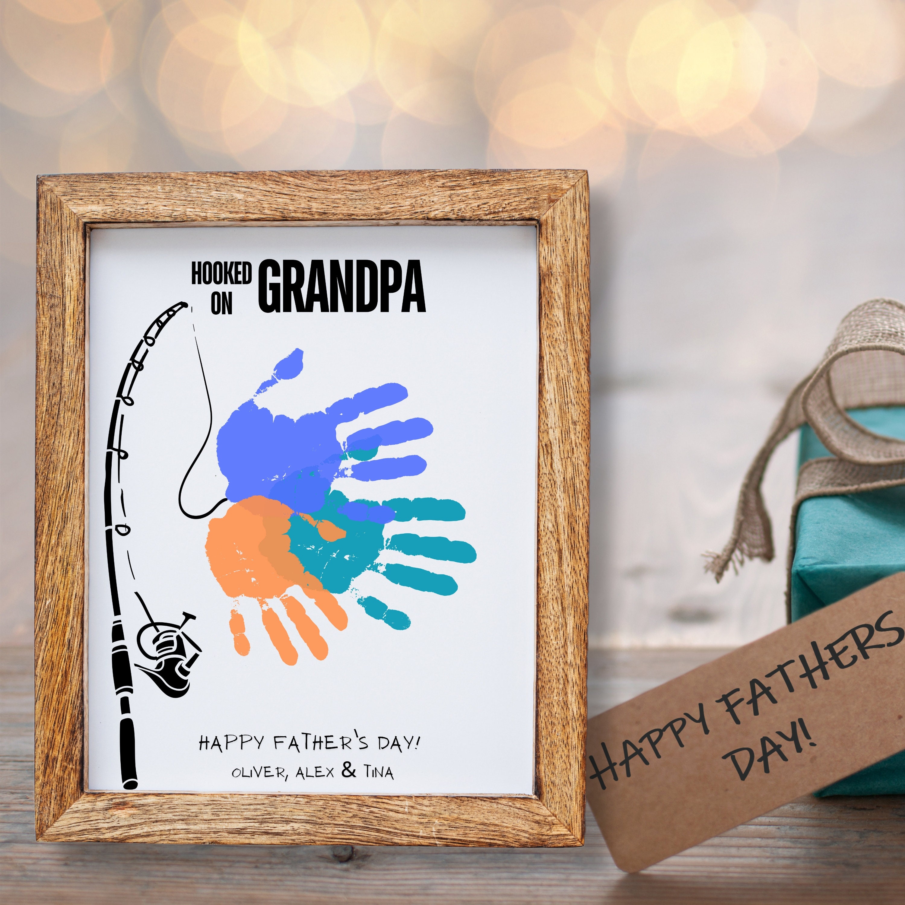 Custom Fishing Handprint Sign DIY Personalized Gift From Kids Fathers ...