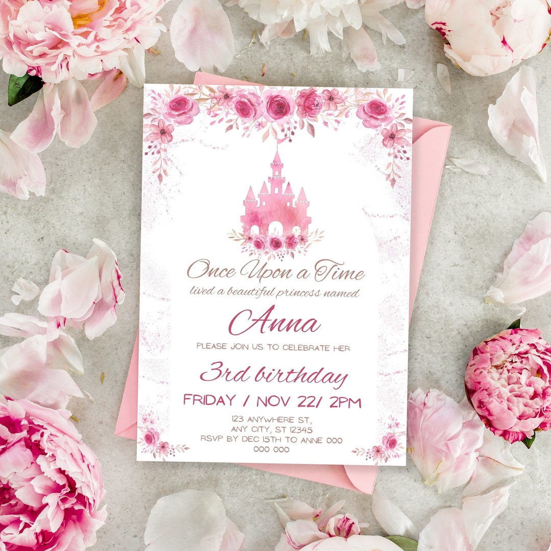 Editable Princess Birthday Invitation, Floral Pink Floral Birthday ...