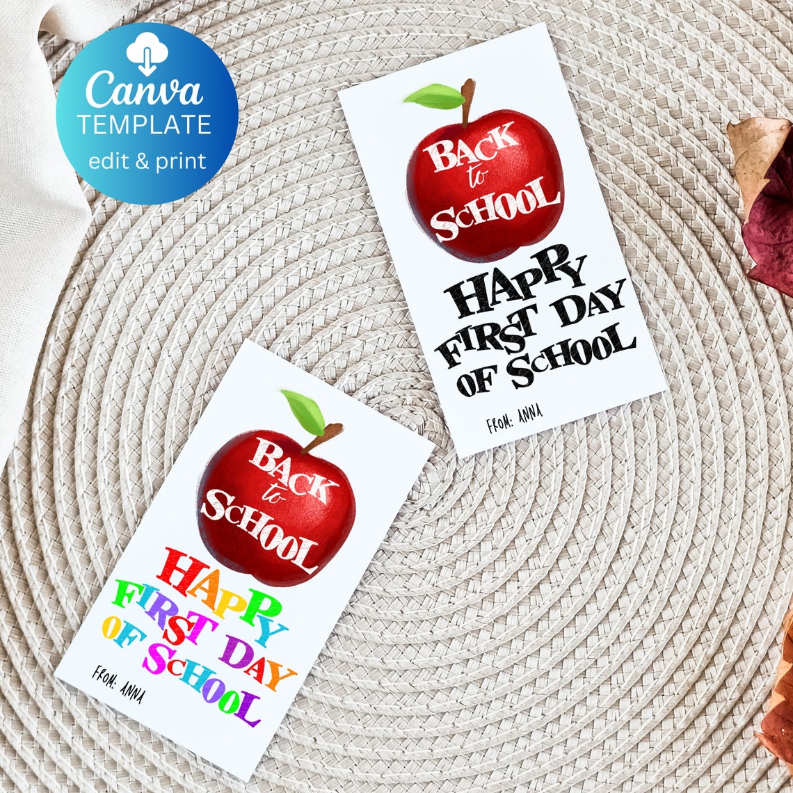 Back to School Apple Gift Tag Printable Template, Editable 1st First ...