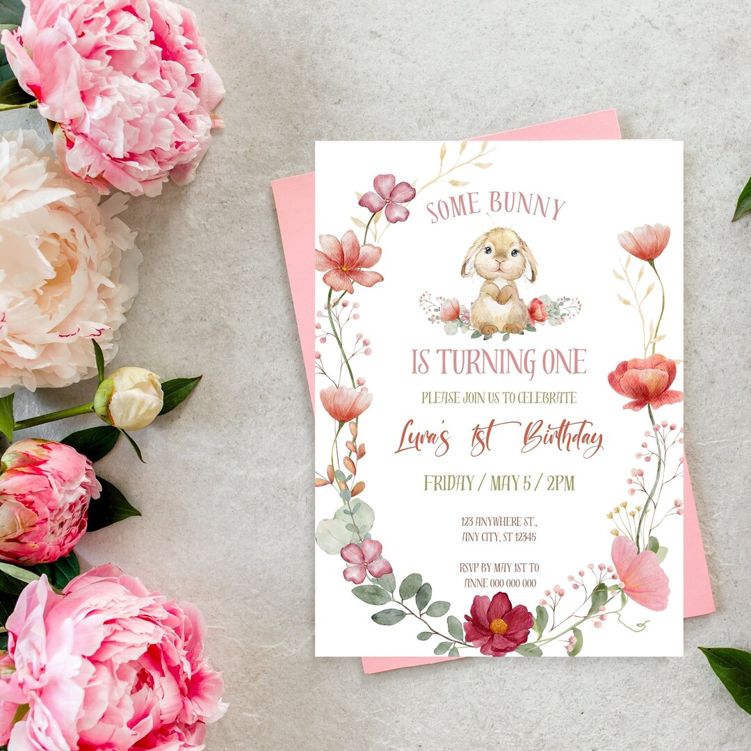 Some Bunny is Turning One Invitation 1st Bunny Birthday Invitation Girl ...