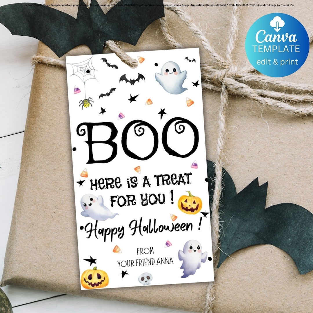 Editable Spooky Ghost Halloween Favor Tags: Printable Canva Template ...