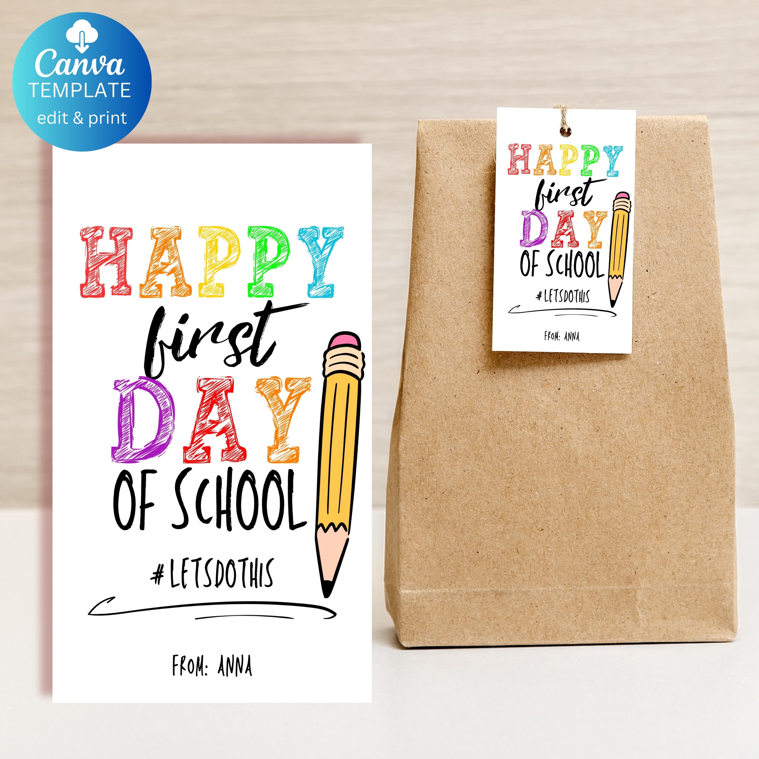 Back to School Gift Tag Printable Template, Editable Happy 1st First ...