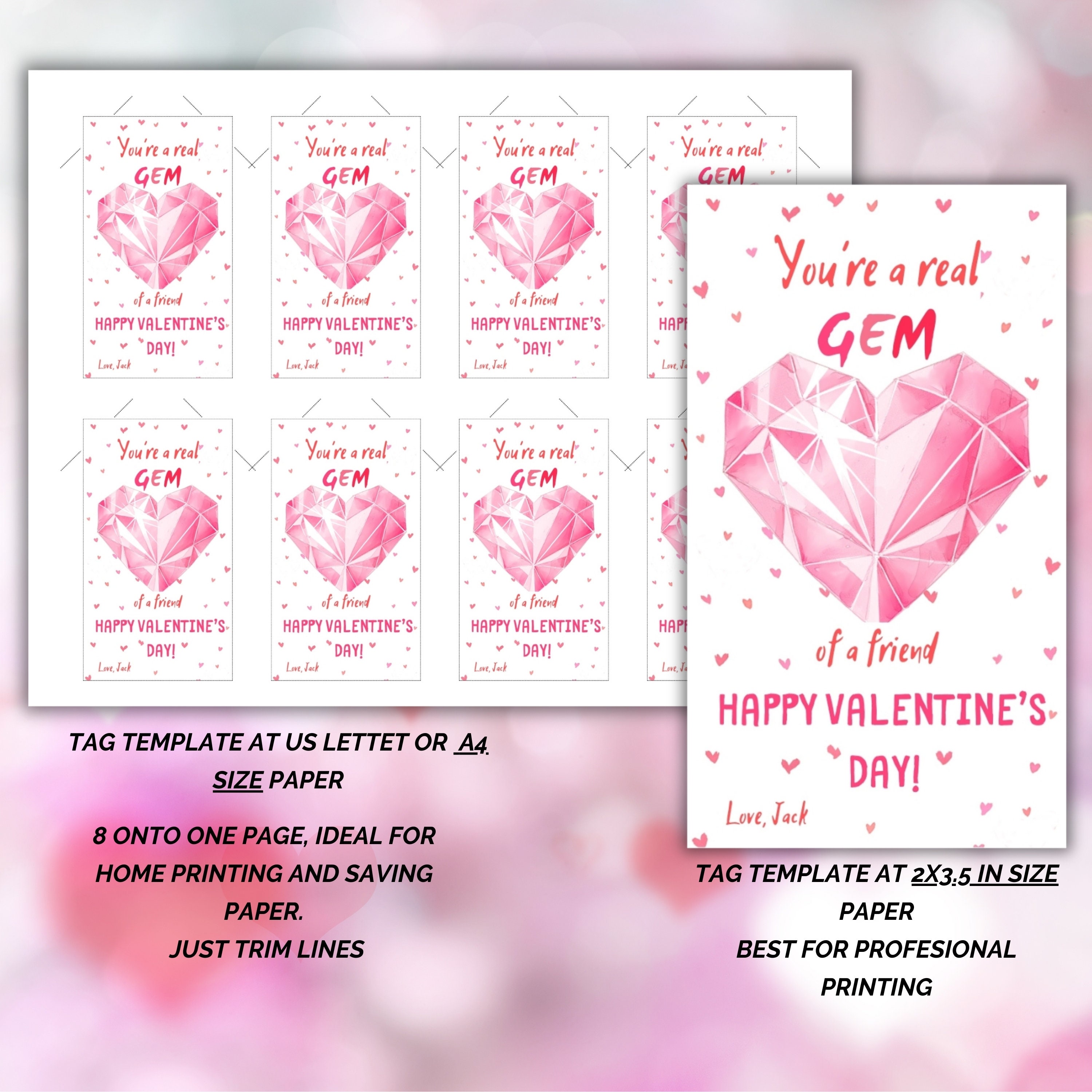 Valentines Gem Gift Tag Editable Template, You're A Real Gem of a ...